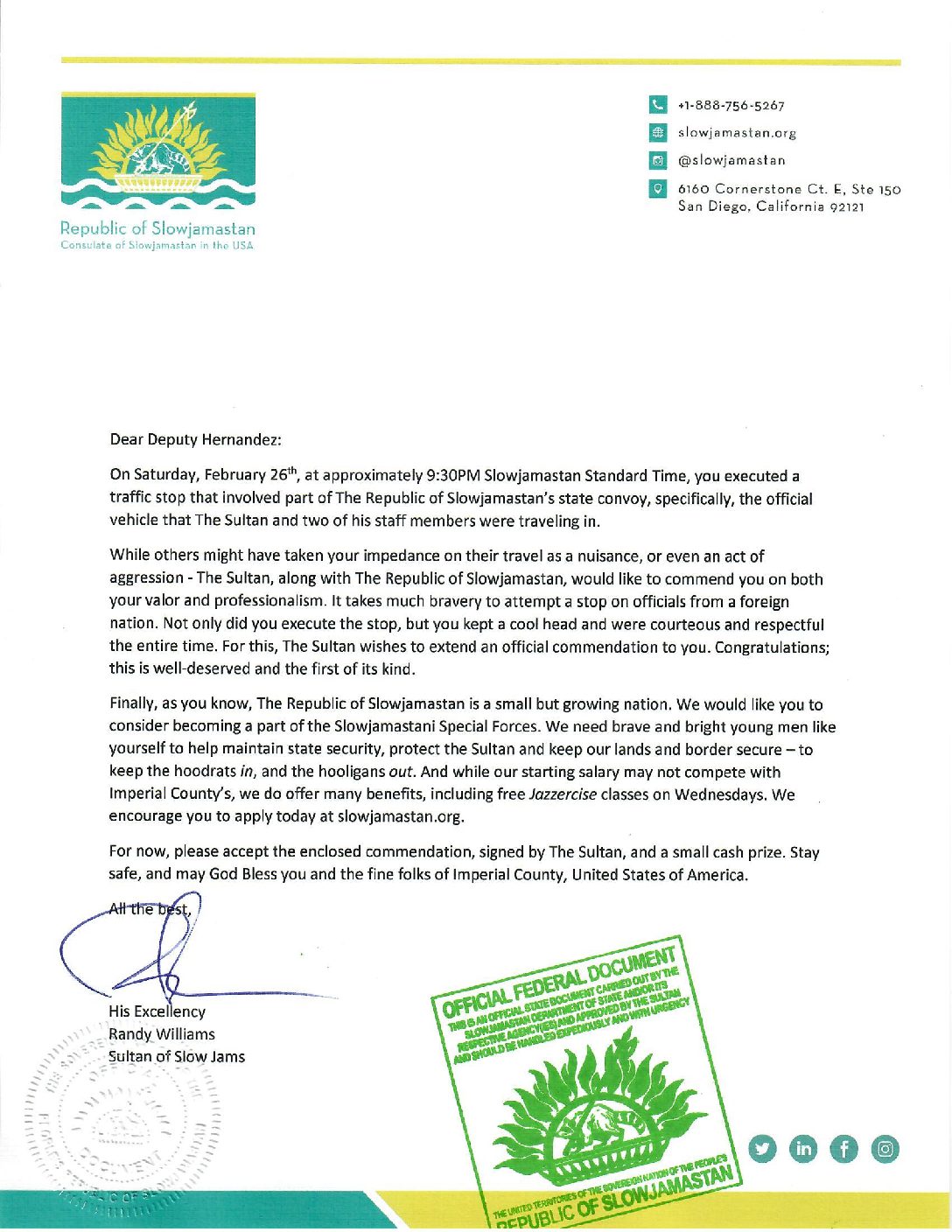 commendation-f-hernandez-letter - The Republic of Slowjamastan